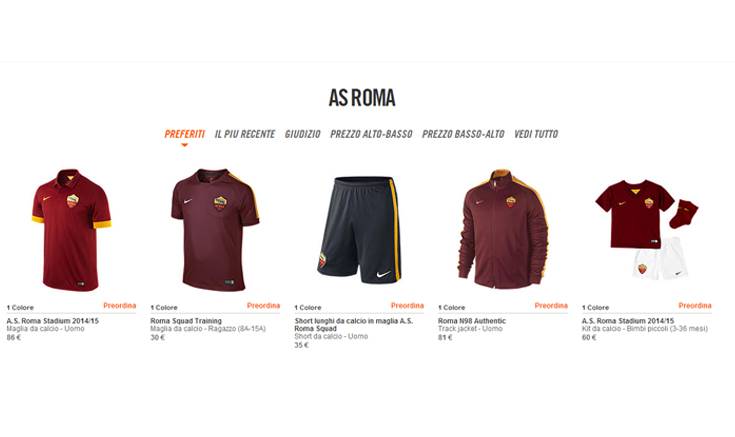 La maglia Nike della Roma costerà 86 euro.